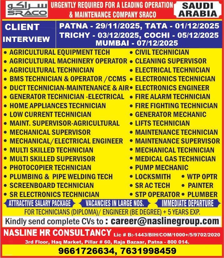 Urgent Saudi Arabia Jobs 2025 – Leading SARCO Operation & Maintenance ...