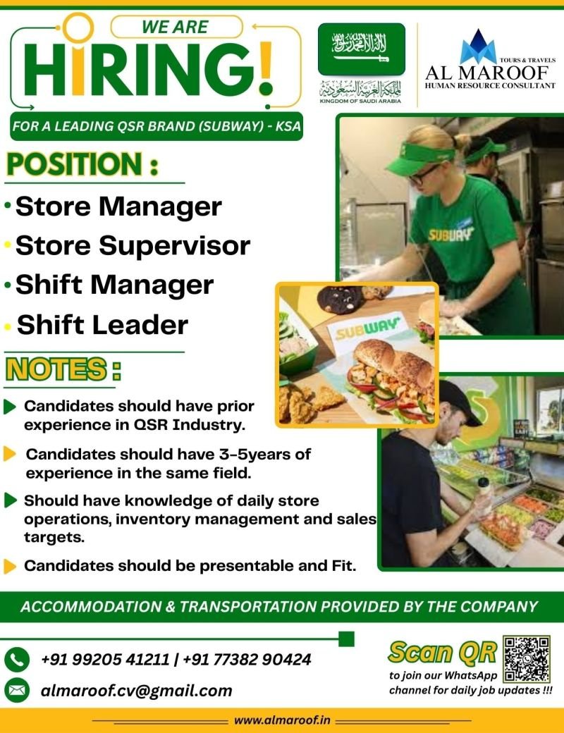 Hiring For SUBWAY in Saudi Arabia - ASSIGNMENT ABROAD TIMES PDF ...