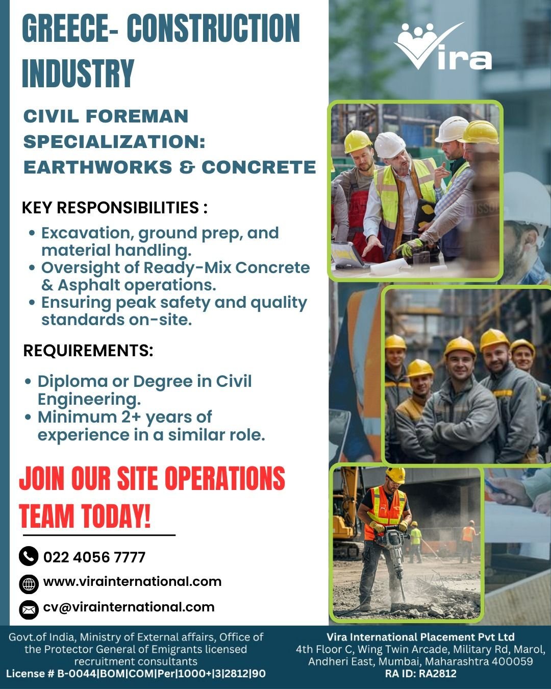 Hiring Civil Foreman (Earthworks & Concrete) - ASSIGNMENT ABROAD TIMES ...