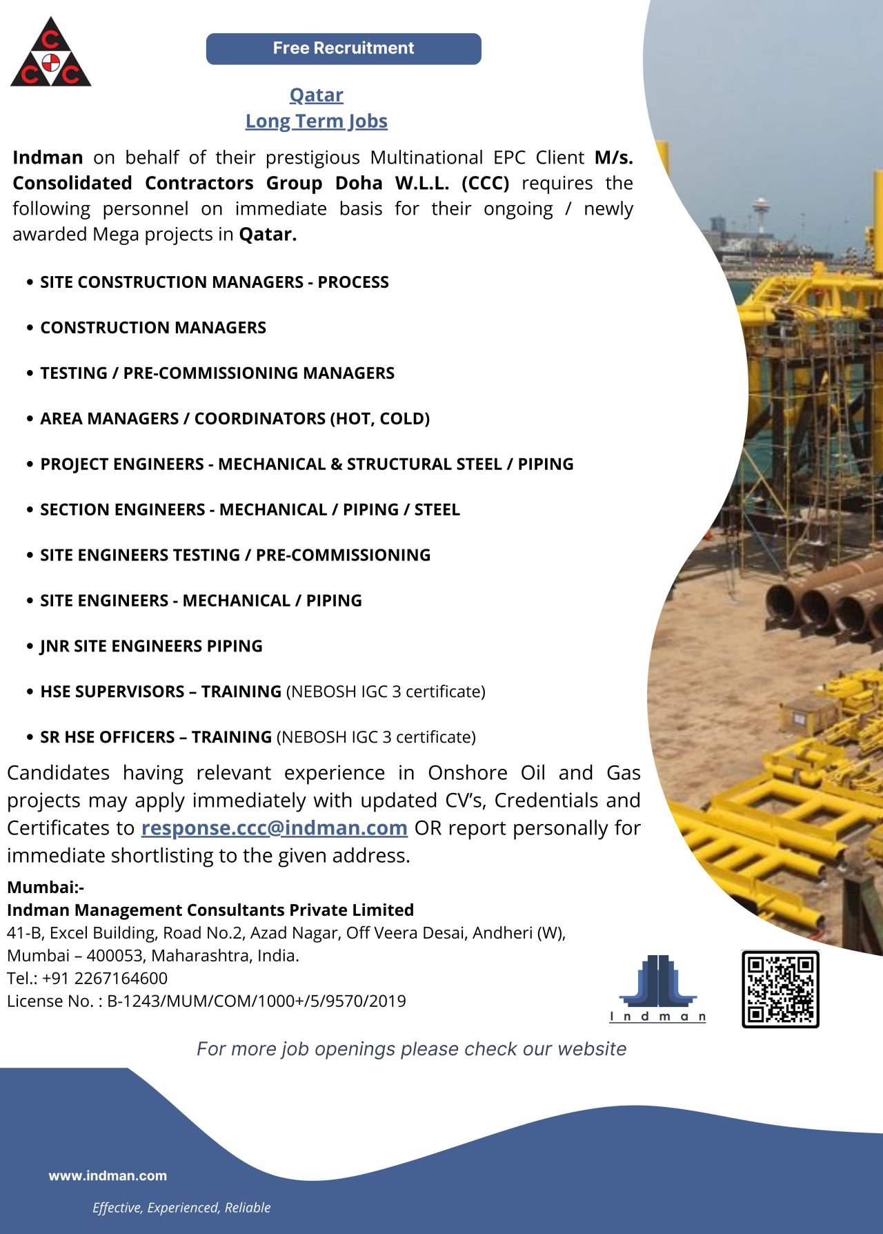 Long-Term Jobs in Qatar with Consolidated Contractors Company (CCC ...