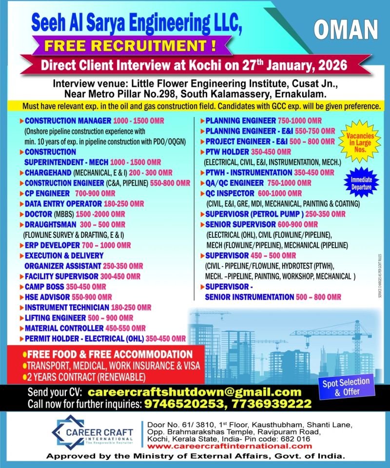 Oman Seeh Al Sarya Engineering LLC Jobs 2026 – Free Recruitment ...