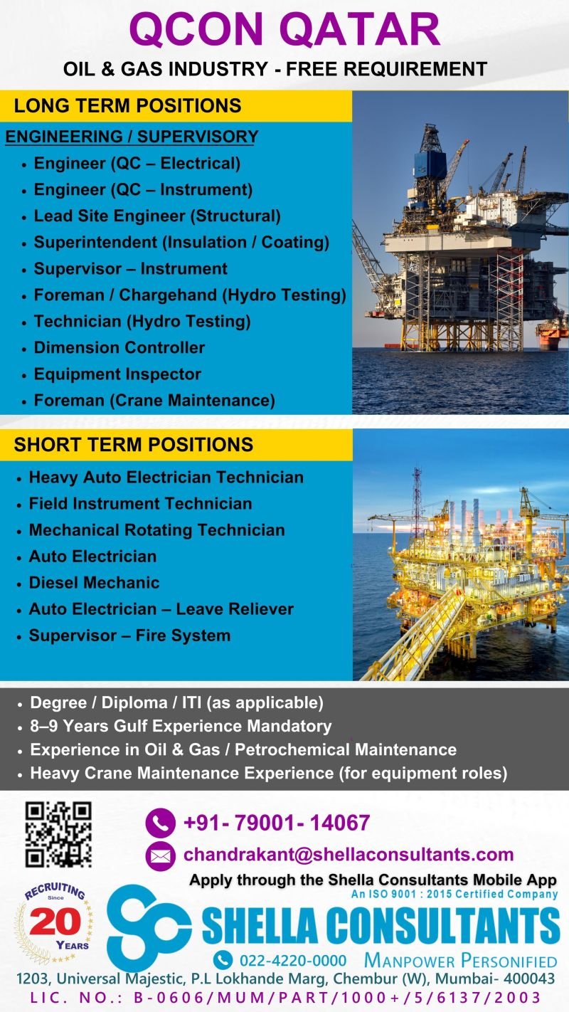 QCON Qatar Oil & Gas Jobs 2026 – Long Term & Short Term Positions ...