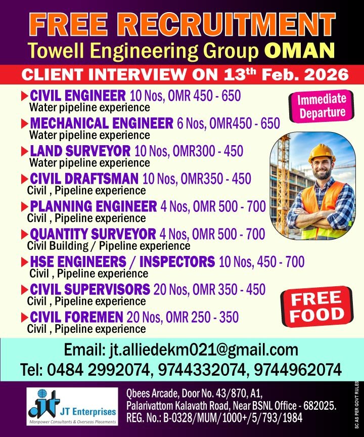 Free Recruitment For Towell Engineering Group Oman Jobs 2026 – Apply ...