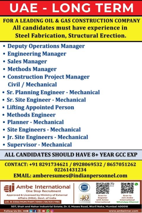 UAE Oil & Gas Construction Jobs 2026 – Long-Term Opportunities ...